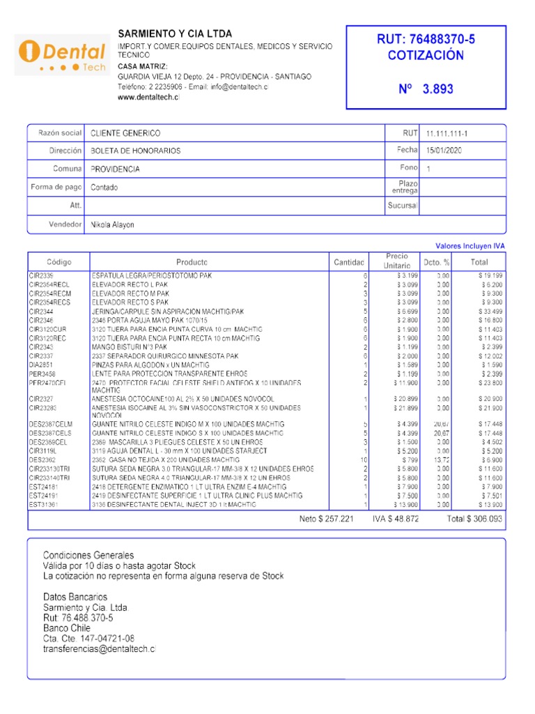 Cotización Dental Tech | PDF