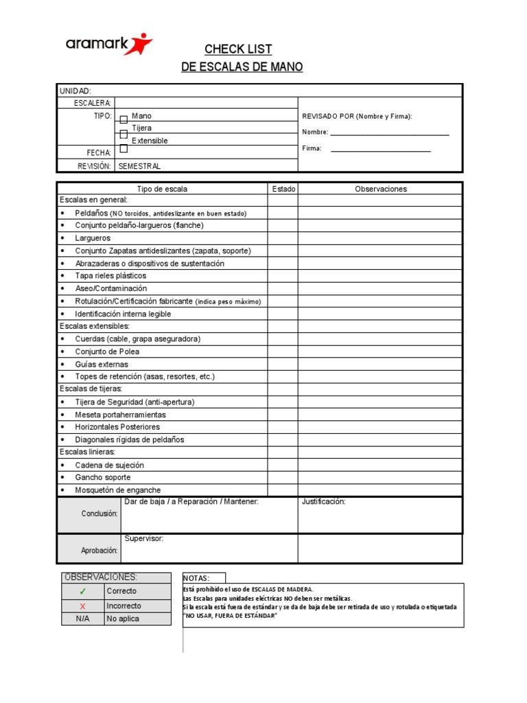 Checklist Escalera de Mano | PDF | Escalera | Bienes manufacturados