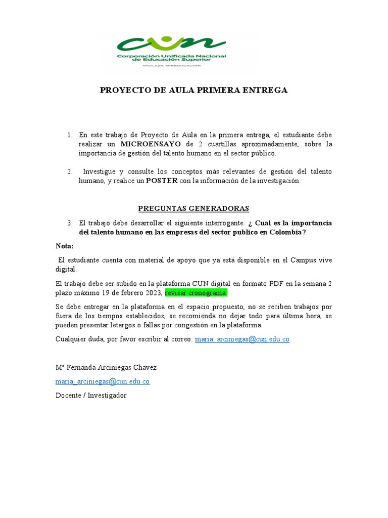 Proyecto de Aula Primera Entrega, G-T H | PDF
