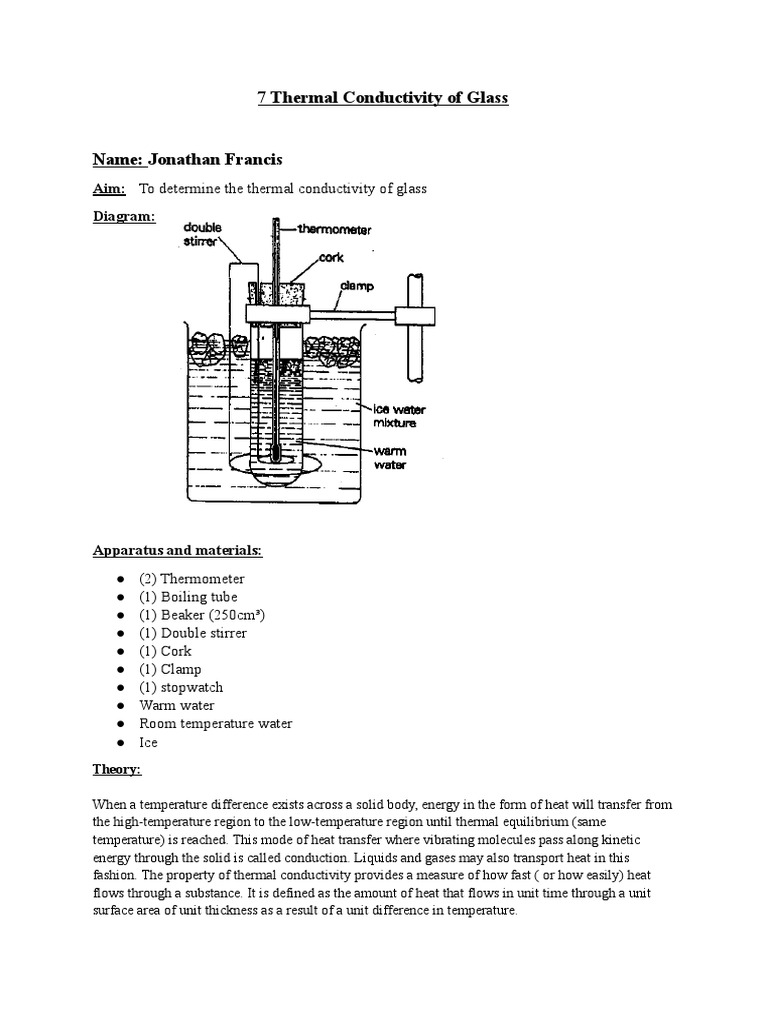 Thermal Conductivity of Glass Experiment | PDF | Heat | Thermal ...