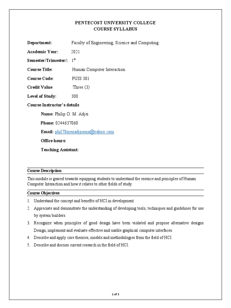 2023 Human Computer Interaction Course Outline | PDF | Human–Computer Interaction | Graphical ...