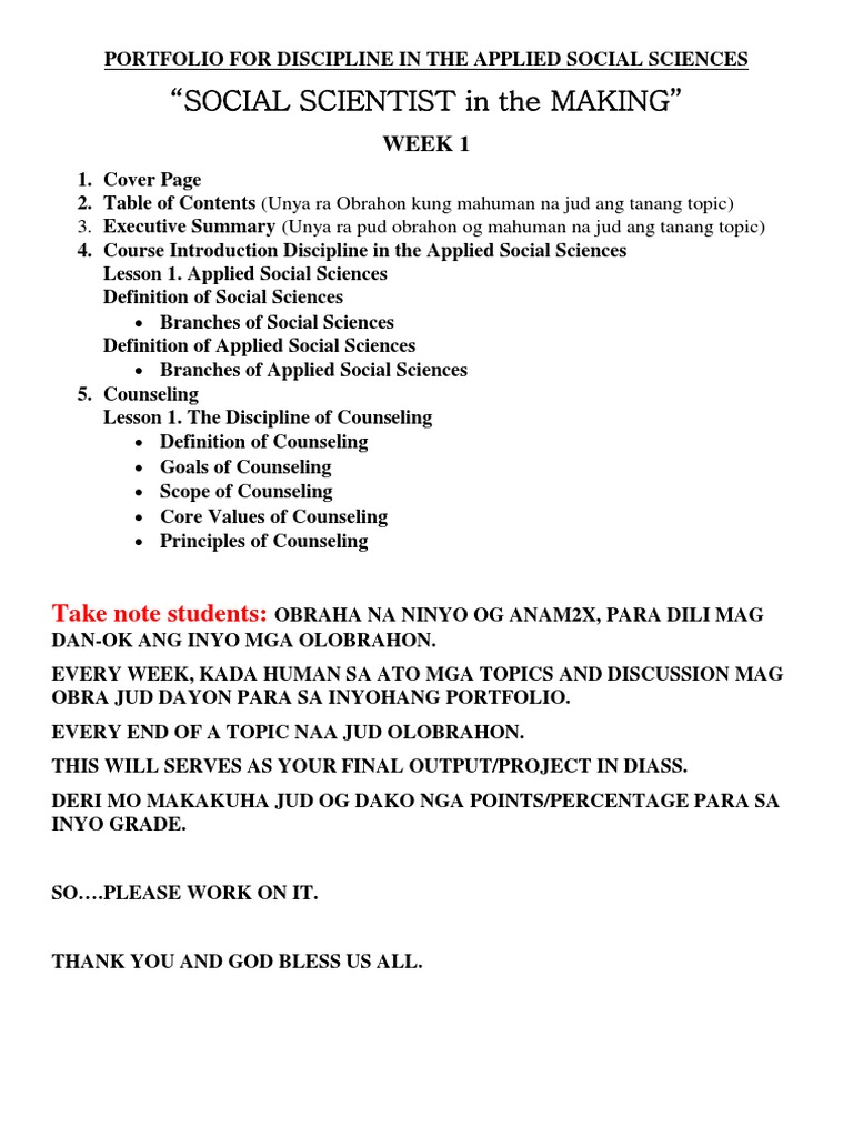 Portfolio For Discipline in The Applied Social Sciences | PDF