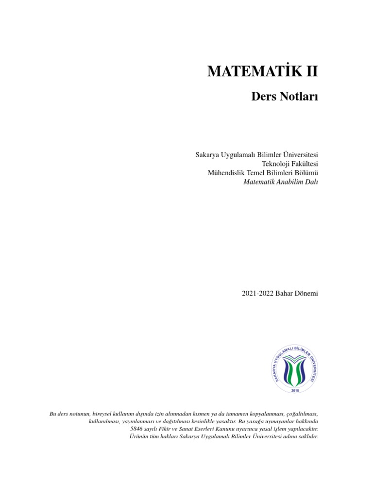 Subu Matematik II Ders Notları | PDF