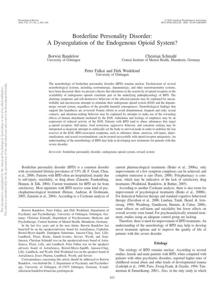 BPD A Dysregulation of The Eos | PDF | Reward System | Borderline ...