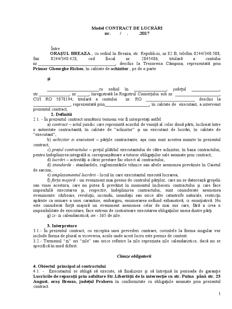 Model Contract de Lucrari Reparatii Str. Libertatii | PDF