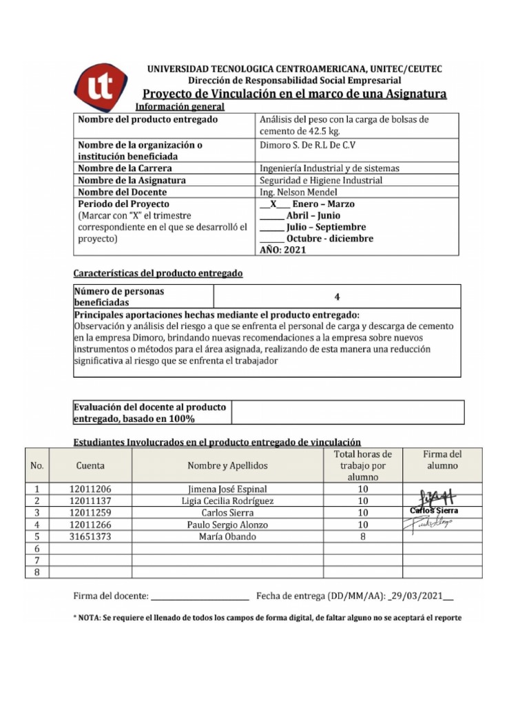Hoja de Reporte de Vinculacion (1) - 1 | PDF