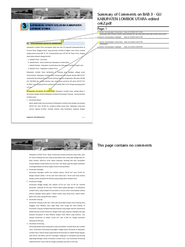 Summary of Comments On BAB 3 - GU KABUPATEN LOMBOK UTARA-edited Cek2 | PDF