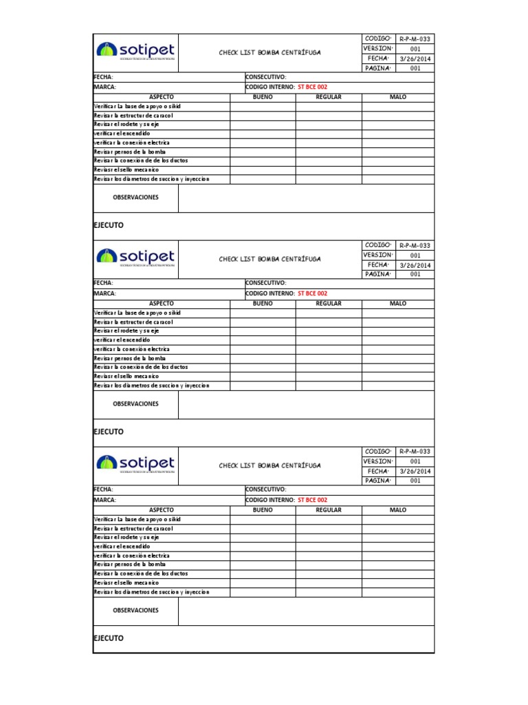 Check List de Bomba Centrífuga | PDF | Turbomaquinaria | Hidráulica