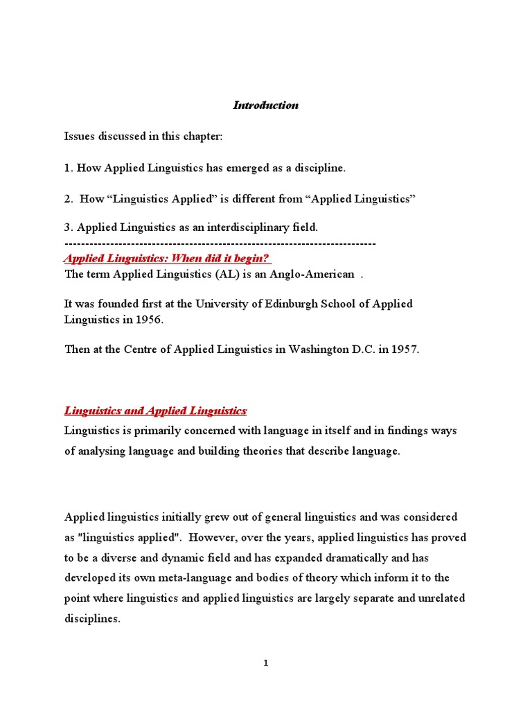 Chapter 1 Introducing Applied Linguistics | PDF | Linguistics | Applied ...