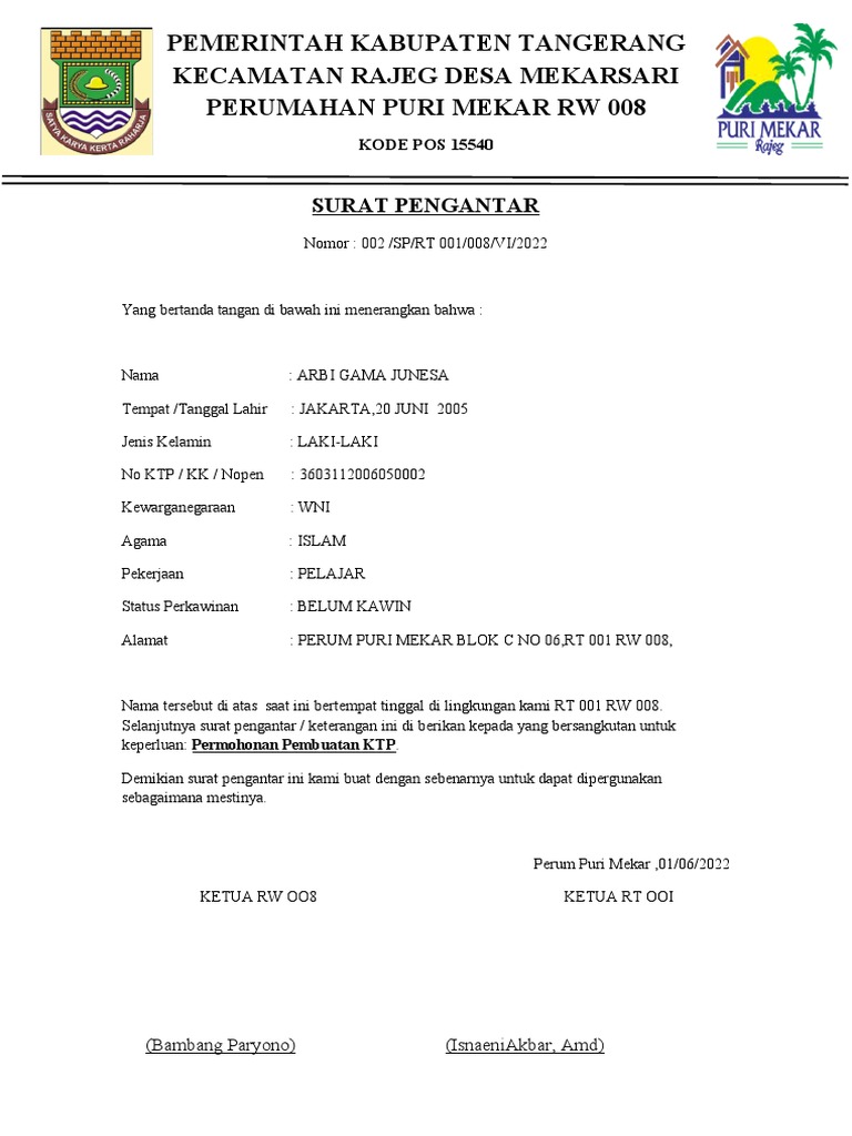 Surat Pengantar Pembuatan KTP | PDF