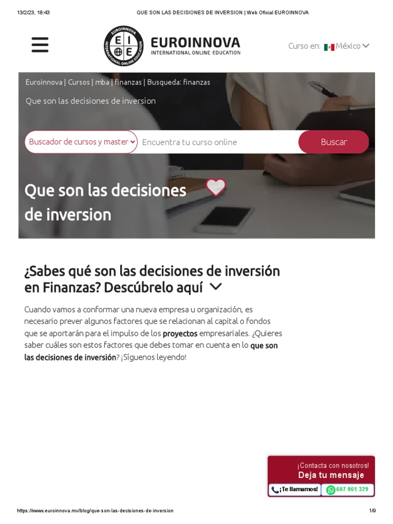 QUE SON LAS DECISIONES DE INVERSION - Web Oficial EUROINNOVA | PDF ...