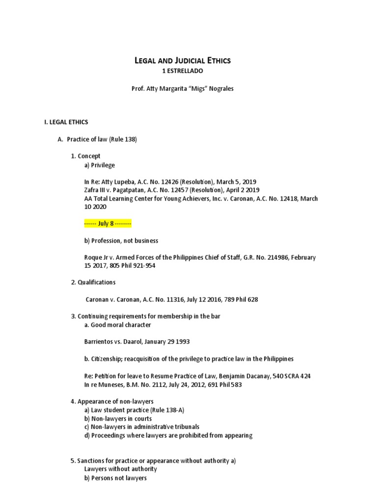 Basic Legal and Judicial Ethics Syllabus, Nograles - v2 | PDF | Lawyer ...