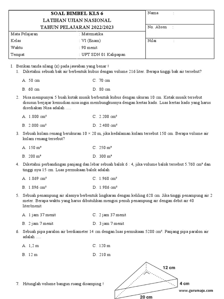 Soal PTS MTK Kelas 6 Semester 2 | PDF