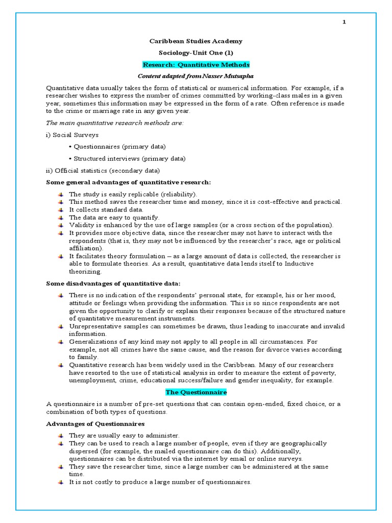 Quantitative Research Methods-CSA Sociology | PDF | Questionnaire ...