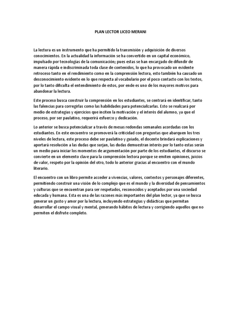 Proyecto Plan Lector | PDF