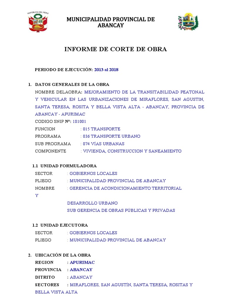 2 Informe de Corte de Obra 30docx | PDF | Presupuesto | Hormigón