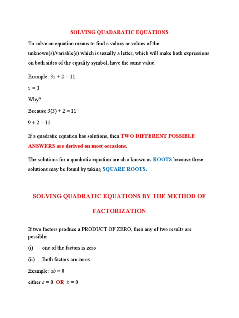 Solving Quadaratic Equations | PDF | Quadratic Equation | Equations