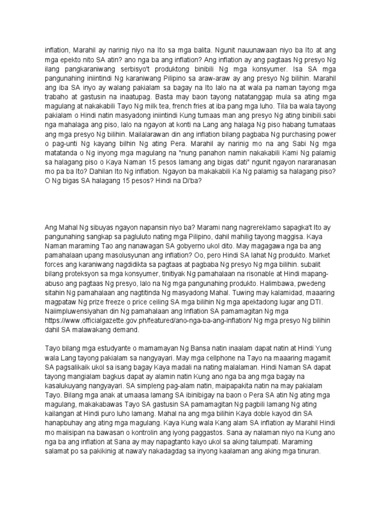 Inflation, Marahil Ay Narinig Niyo Na Ito Sa Mga Balita | PDF