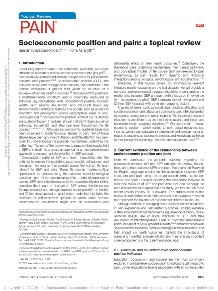 Socioeconomic Position and Pain A Topical Review.1 | PDF ...