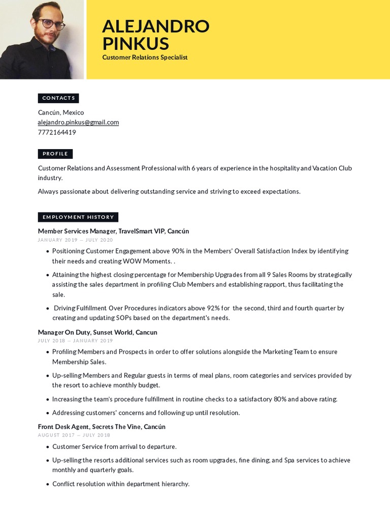 Alejandro Pinkus - Customer Relations Specialist | PDF
