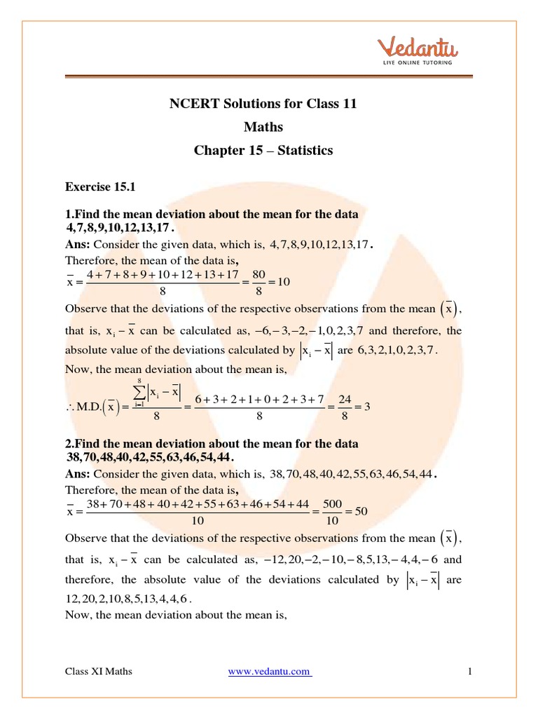 Class 11 - Maths - Statistics | PDF | Median | Coefficient Of Variation