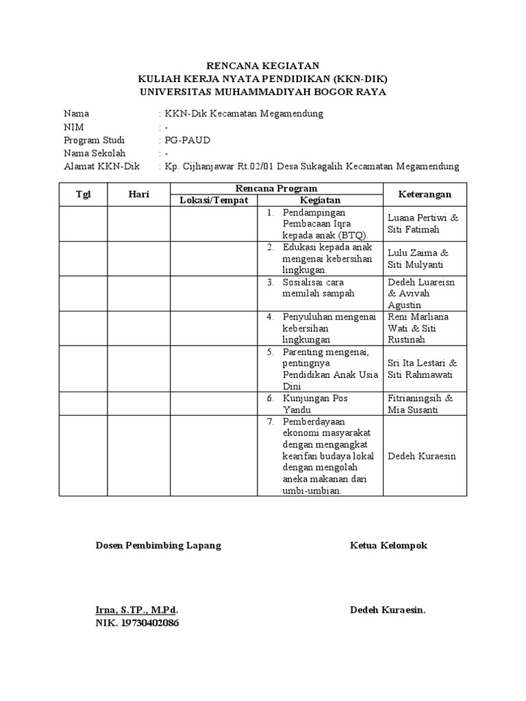 RENCANA KEGIATAN KKN-Dik | PDF