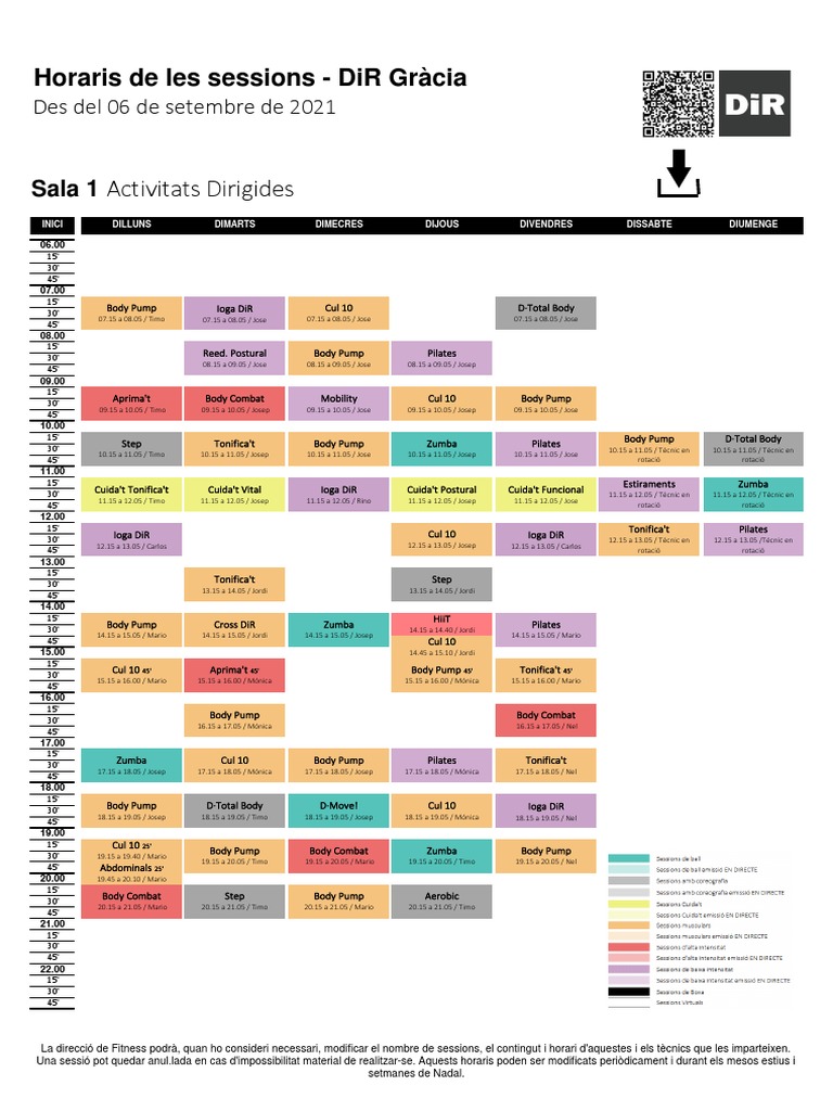 Horaris Activitats Dirigides Dir Gracia | PDF