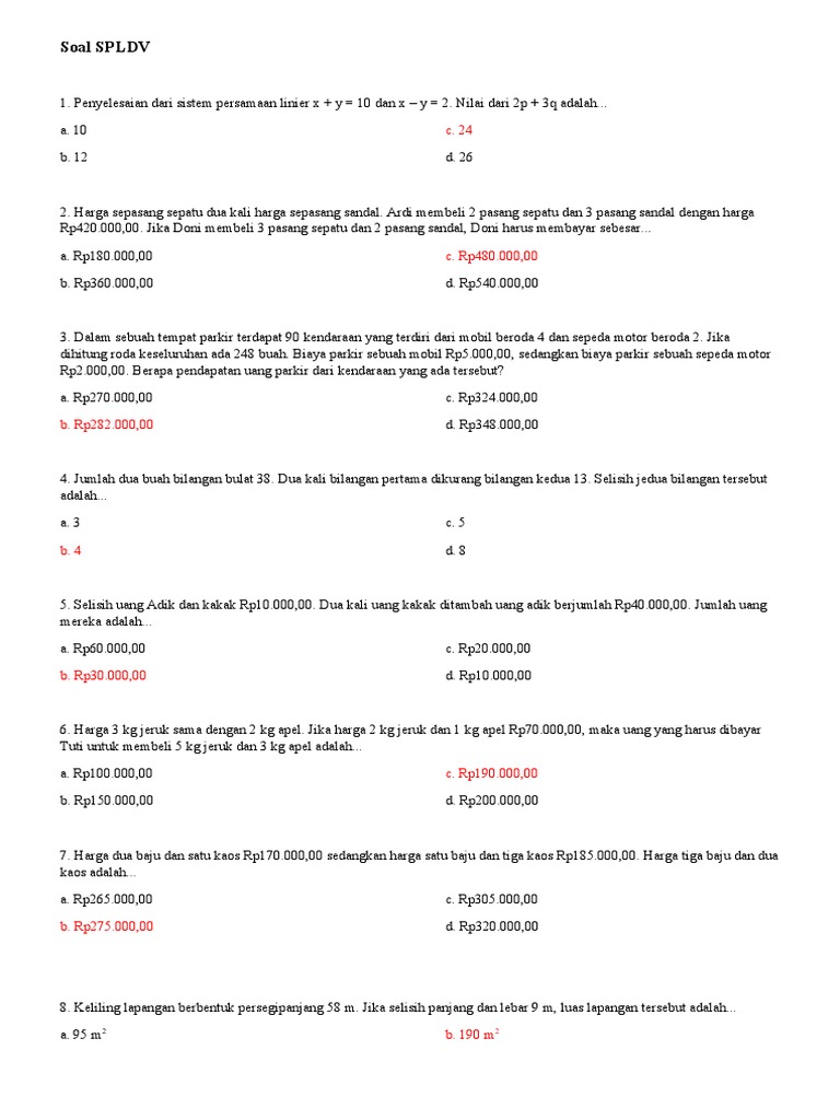 Latihan Soal SPLDV | PDF | Seni