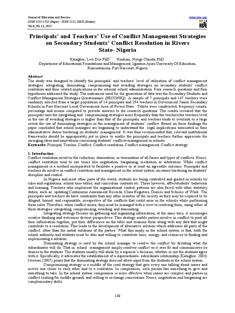 Principals and Teachers Use of Conflict Management Strategies | PDF ...