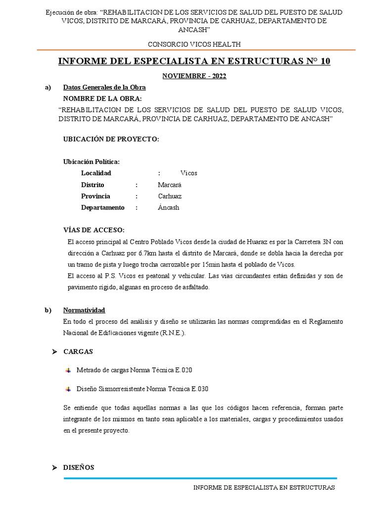 23.2. Informe 10 Especialista Estructuras Noviembre | PDF | Fundación (Ingeniería) | Hormigón