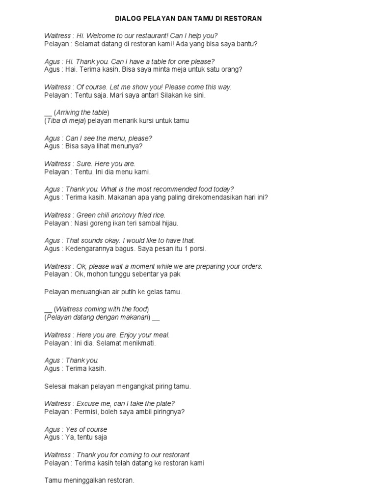 Dialog Pelayanan di Restoran | PDF