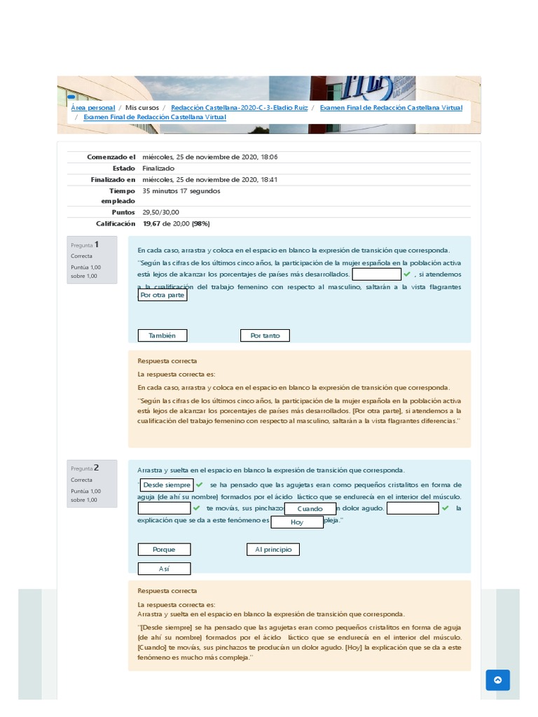 Examen Final de Redacci N Castellana Virtual Revisi N Del Intento | PDF | Asunto (gramática) | Verbo