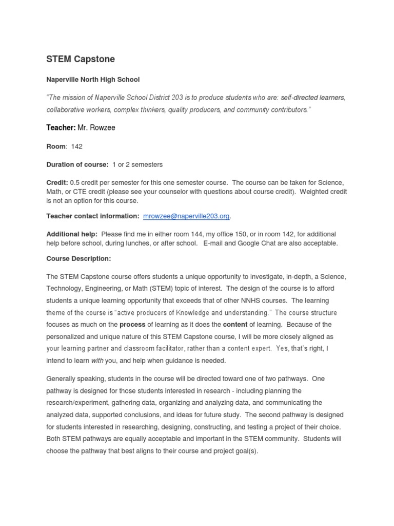 STEM Capstone | PDF | Mentorship | Science, Technology, Engineering ...