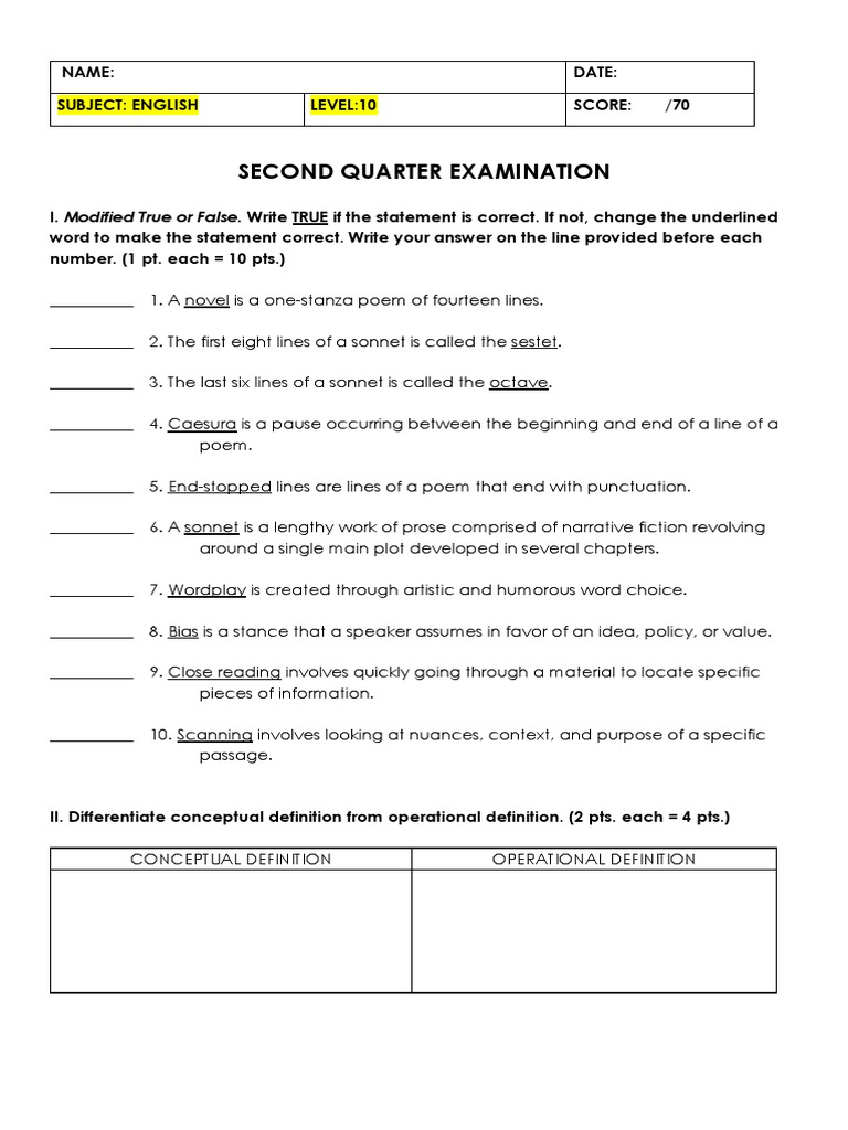 Grade 10 English Exam Review Guide | PDF | Poetry | Linguistics