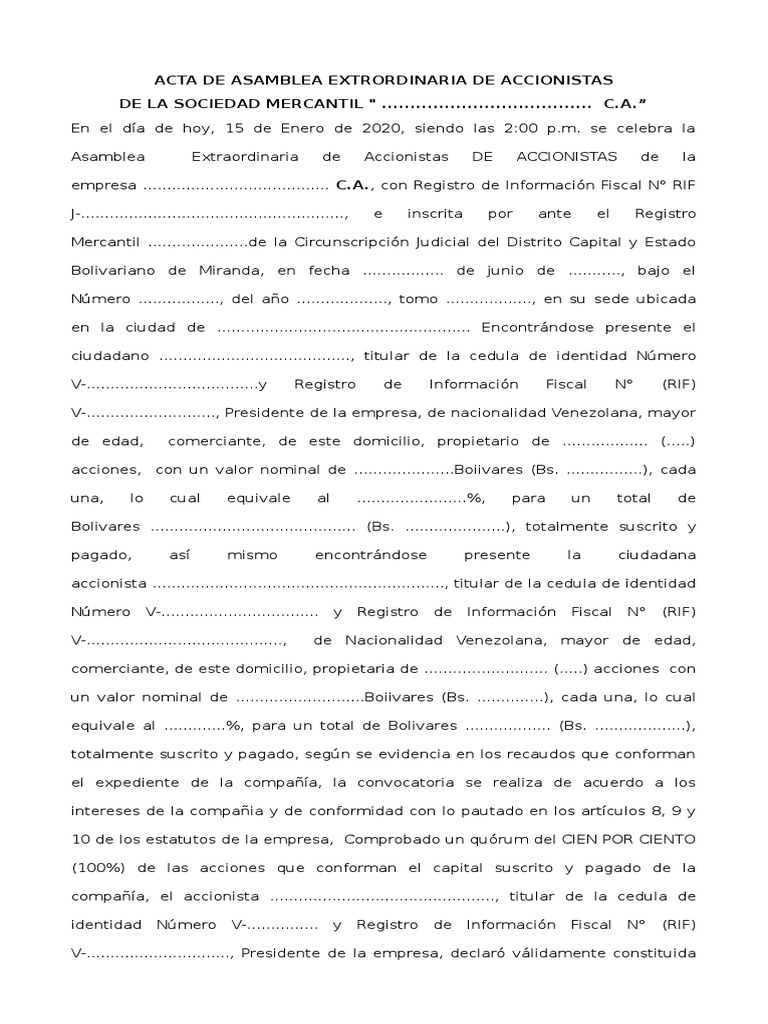 Acta de Asamblea MODELO | PDF | Venezuela | Gobierno