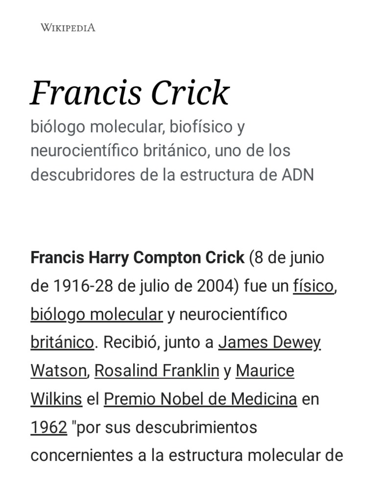 Francis Crick: Descubridor del ADN | PDF | Francis Crick | Bioquímica