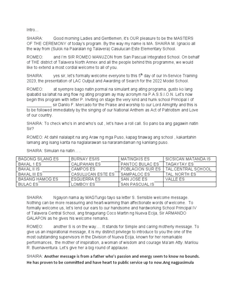 Program Script - Inset 2023 Pres - Output | PDF | Social Science ...