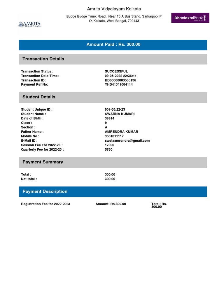 Registration Fee Payment Confirmation | PDF