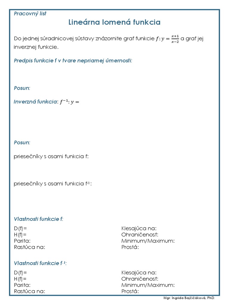 Pracovný List - Lomená A Inverzná Funkcia | PDF