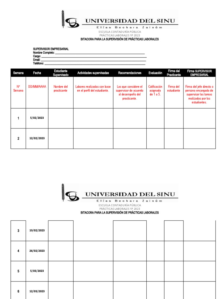 Formato Bitacora Supervisor Empresarial | PDF