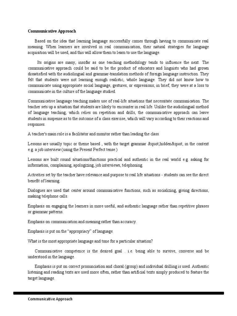 Communicative Approach | PDF | Language Education | Language Acquisition