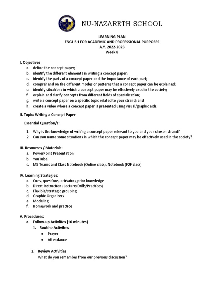 Learning-Plan-Week 8 - EAPP | PDF | Concept | Psychological Concepts Learning-Plan-Week 8 - EAPP | PDF | Concept | Psychological Concepts