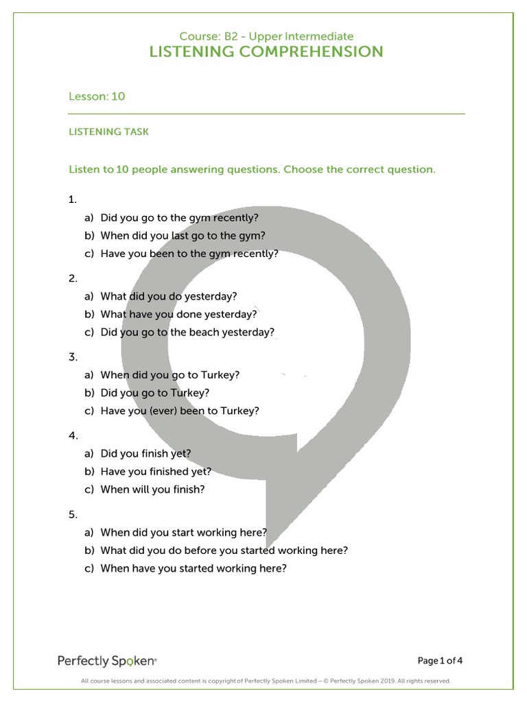 B2 - Lesson 6-10 - Listening Comprehension | PDF