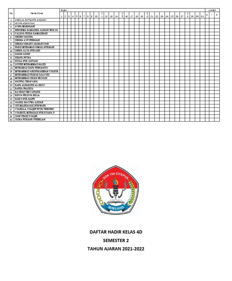 Format Absen Siswa Kelas 4D | PDF