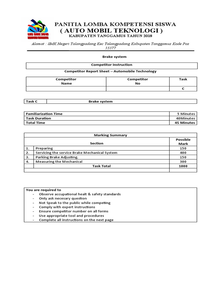 Competitor Brake System | PDF | Brake | Vehicle Parts