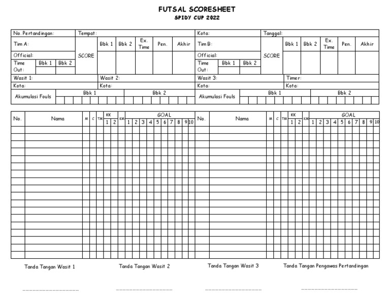 Scoresheet Futsal SPIDY CUP 2022 | PDF