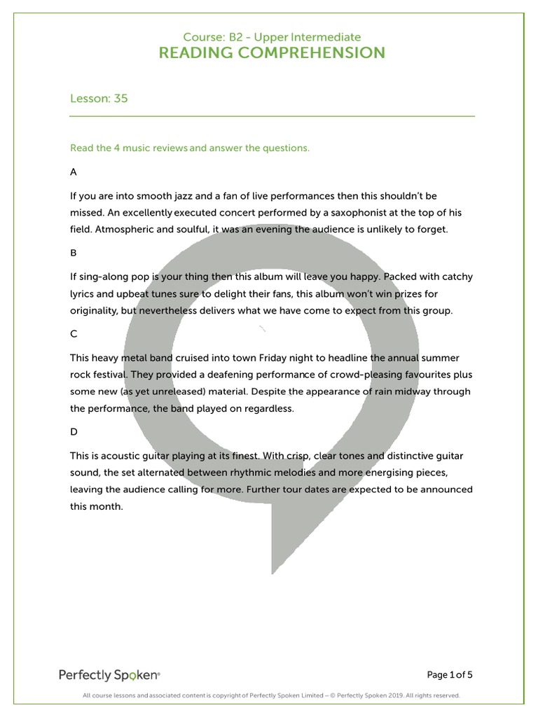 B2 - Lesson 31-35 - Reading Comprehension | PDF