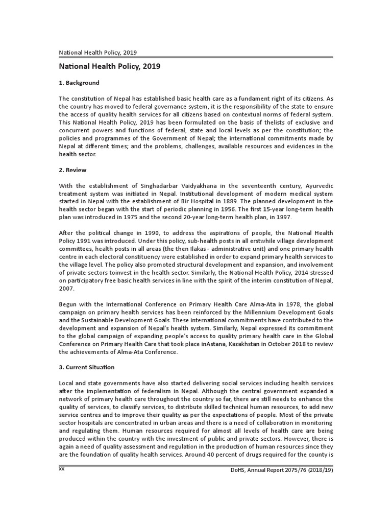 National Health Policy 2019 - DoHS Annual Report - Public Health Update ...
