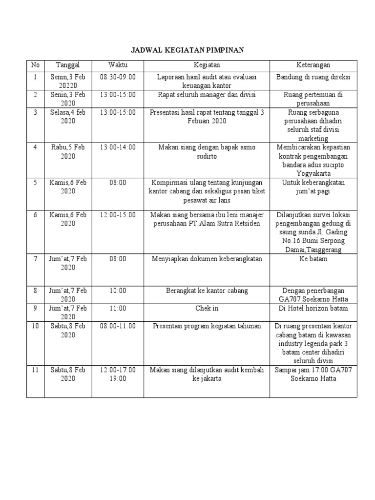 Jadwal Kegiatan Pimpinan Afrizal | PDF