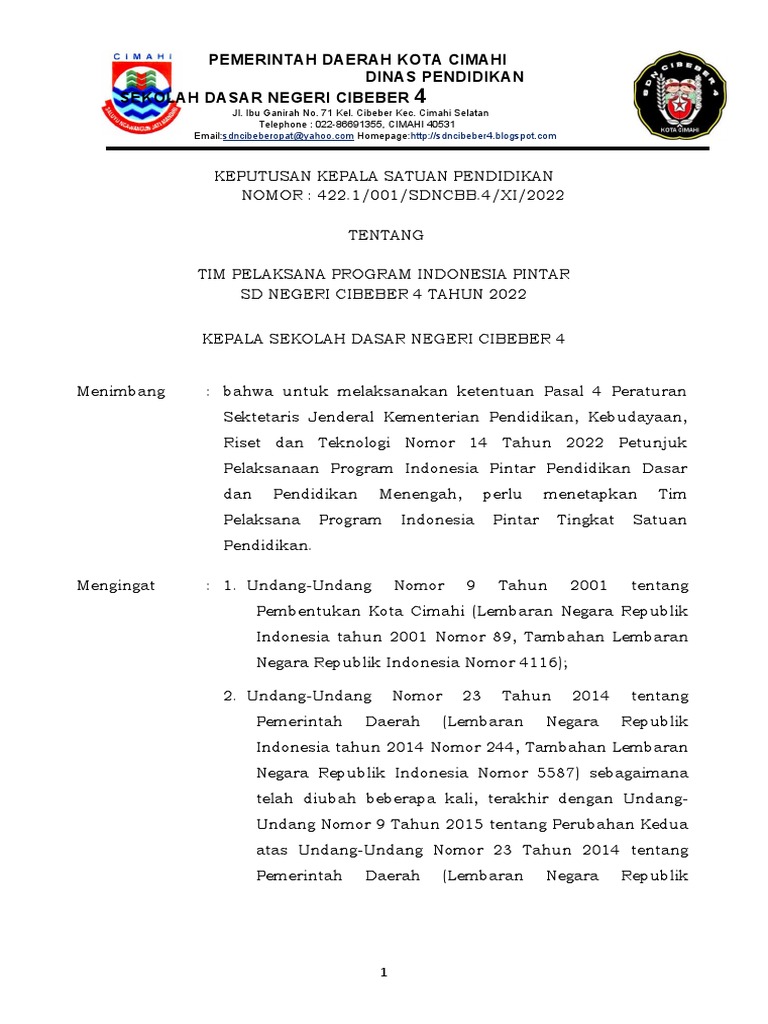 Format SK TIM PIP Sekolah | PDF